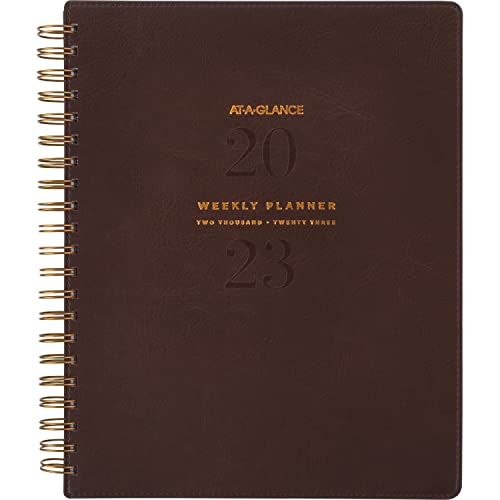 AT-A-GLANCE 2023 Weekly & Monthly Planner, 8-1/2" x 11", Large, Spiral Bound, Monthly Tabs, Pocket, Signature, Brown (YP90509)