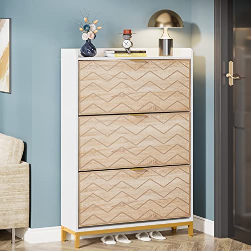 LITTLE TREE Shoe Cabinet with 3 Flip Drawers, 24 Pair Shoe Rack Organizer, Entryway Shoe Storage Cabinet