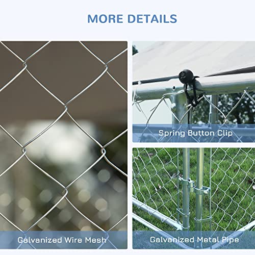 PawHut Dog Kennel Outdoor with Water-Resistant Cover, Steel Exercise Pen with Galvanized Chain Link, Outside Pet Playpen with Secure Lock, 9.8' x 9.8' x 7.7'