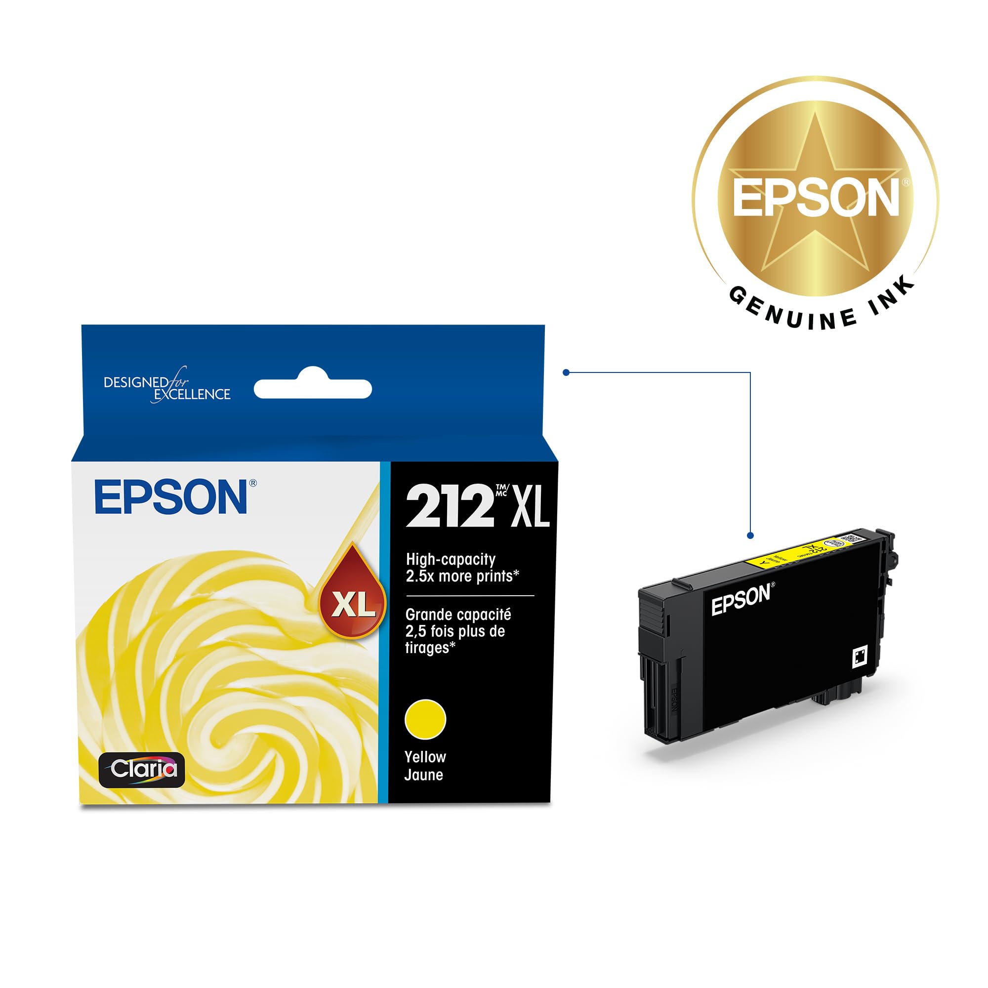 EPSON T212 Claria -Ink High Capacity Yellow -Cartridge (T212XL420-S) for Select Epson Expression and Workforce Printers