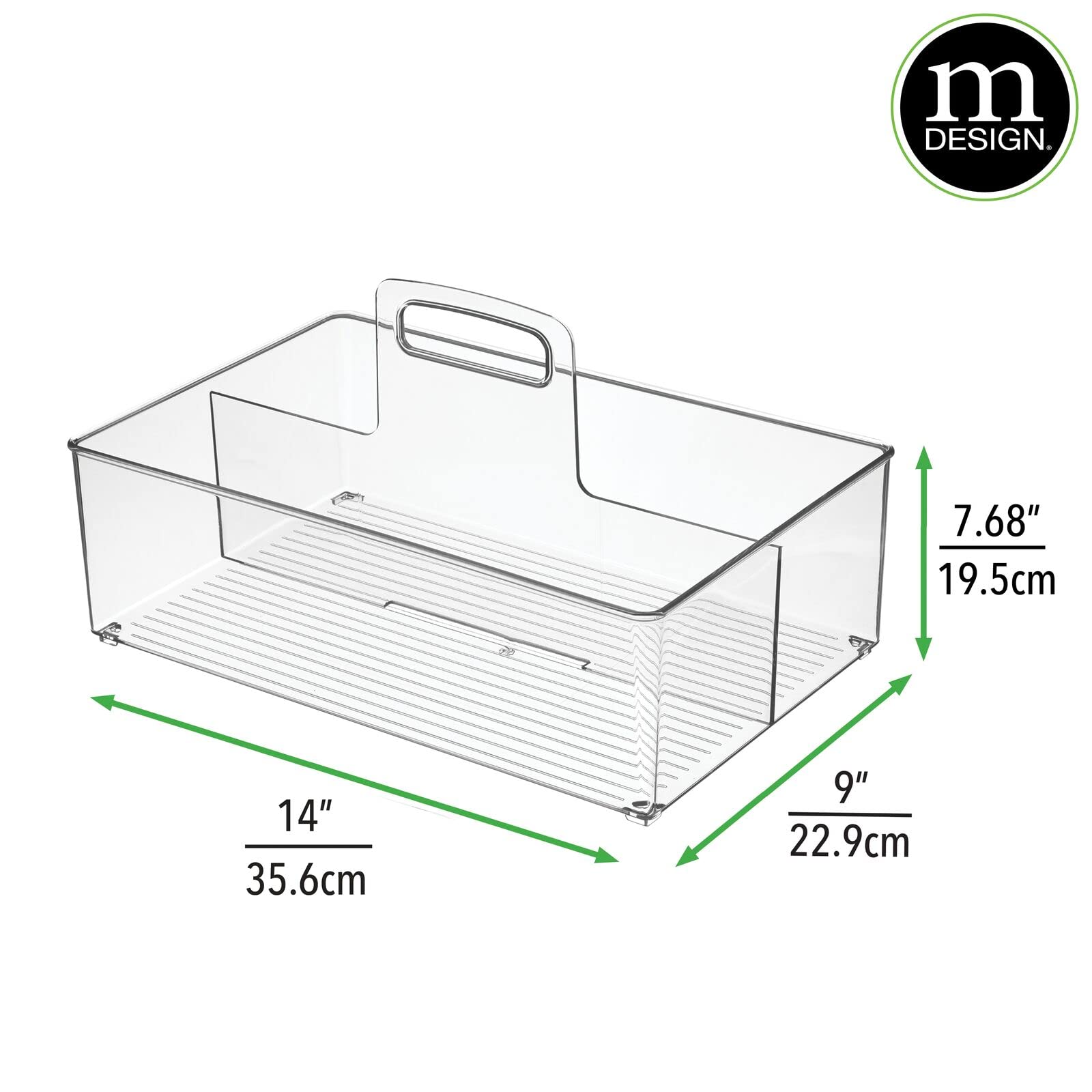 mDesign Large Plastic Divided Portable Storage Organizer Caddy Tote Basket Bin with Handle for Kitchen, Pantry, Countertop, Cabinet, Cupboard - Ligne Collection - Clear