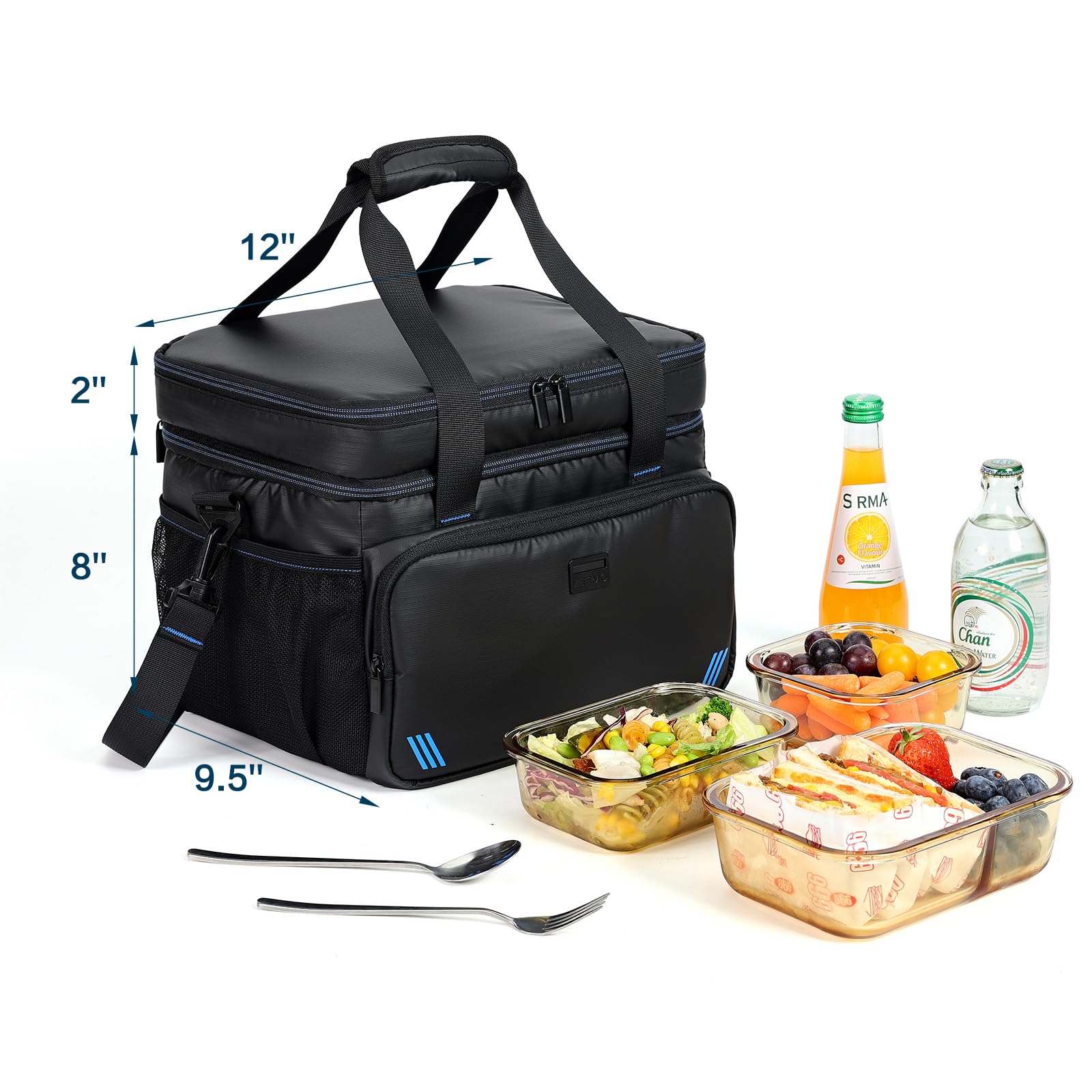 ZEEMO Soft Cooler Bag, Insulated Lunch Box, 12/24 Can Ice Chest, Double Leakproof Layers, Waterproof and Collapsible Case for Work Outdoor Trip, Black