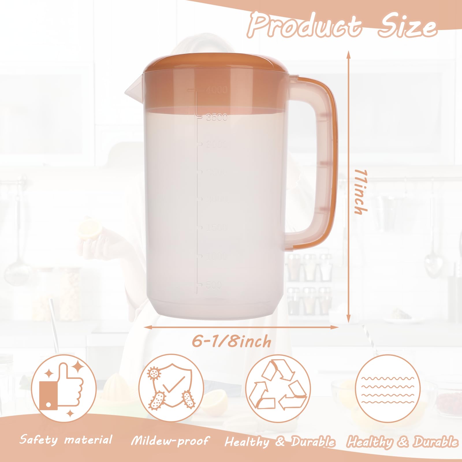 2Pcs Plastic Water Pitcher with Lid 1 Gallon Plastic Straining Pitcher Tea Pitcher 1 Gallon for Fridge Drink Pitcher with Lid 1 Gallon Lemonade Pitcher with Lid