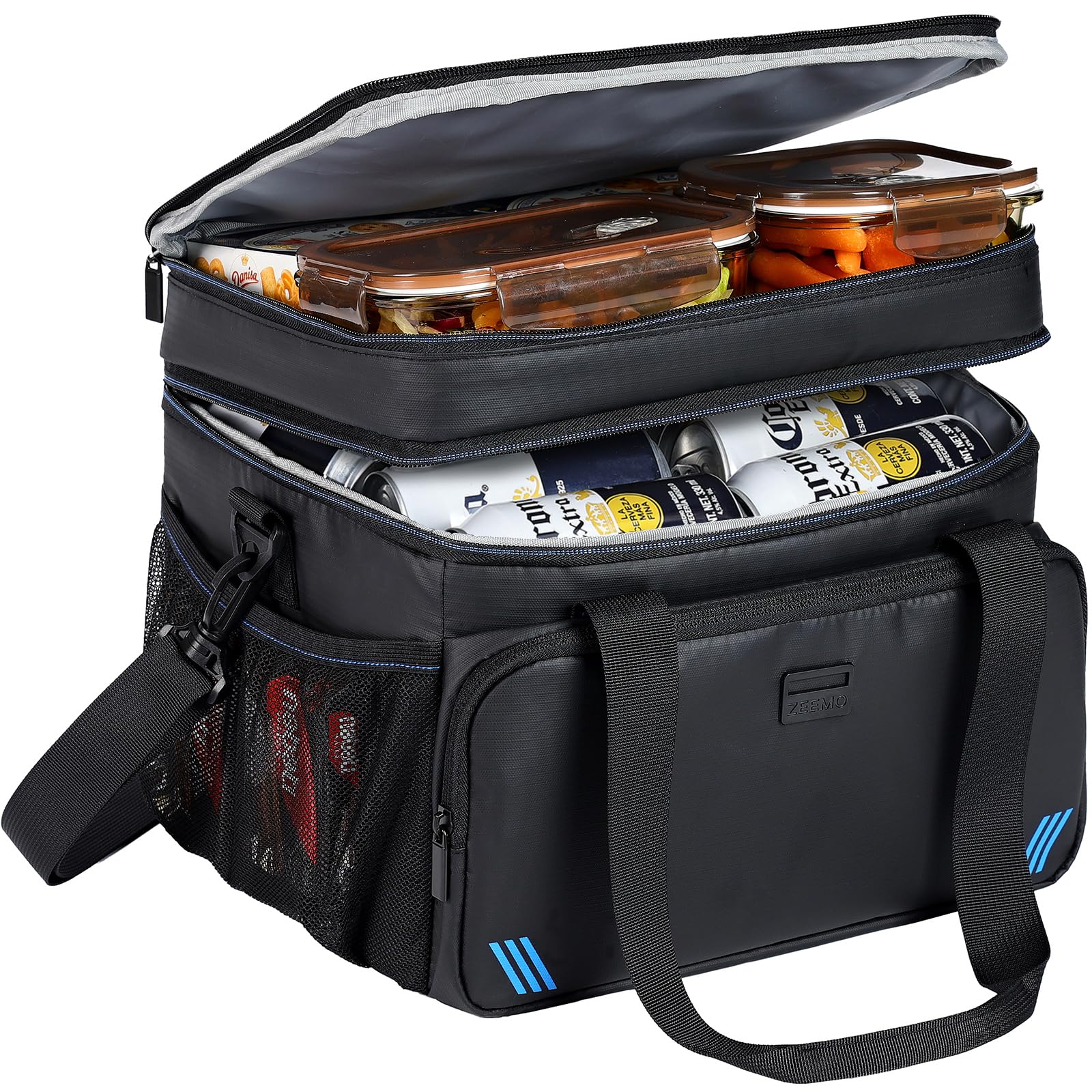 ZEEMO Soft Cooler Bag, Insulated Lunch Box, 12/24 Can Ice Chest, Double Leakproof Layers, Waterproof and Collapsible Case for Work Outdoor Trip, Black