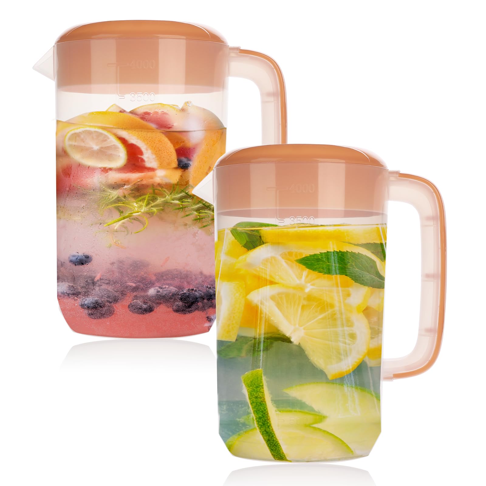 2Pcs Plastic Water Pitcher with Lid 1 Gallon Plastic Straining Pitcher Tea Pitcher 1 Gallon for Fridge Drink Pitcher with Lid 1 Gallon Lemonade Pitcher with Lid