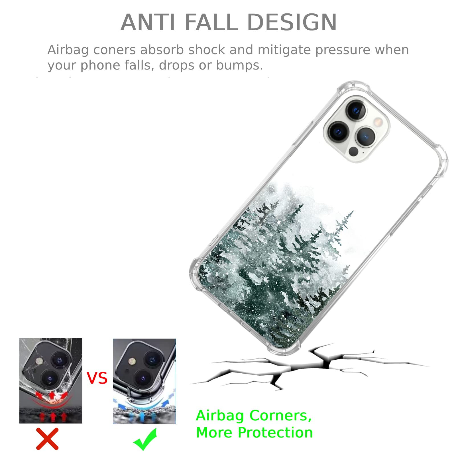 Winter Pine Trees Case Compatible with iPhone 14 Pro Max, Snowing Forest Art Aesthetic Case for iPhone 14 Pro Max, Cool TPU Bumper Phone Case Cover