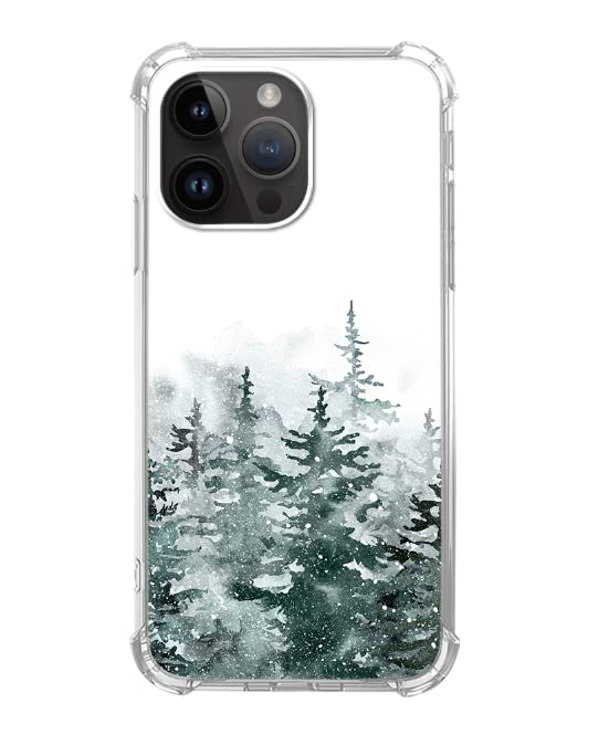 Winter Pine Trees Case Compatible with iPhone 14 Pro Max, Snowing Forest Art Aesthetic Case for iPhone 14 Pro Max, Cool TPU Bumper Phone Case Cover
