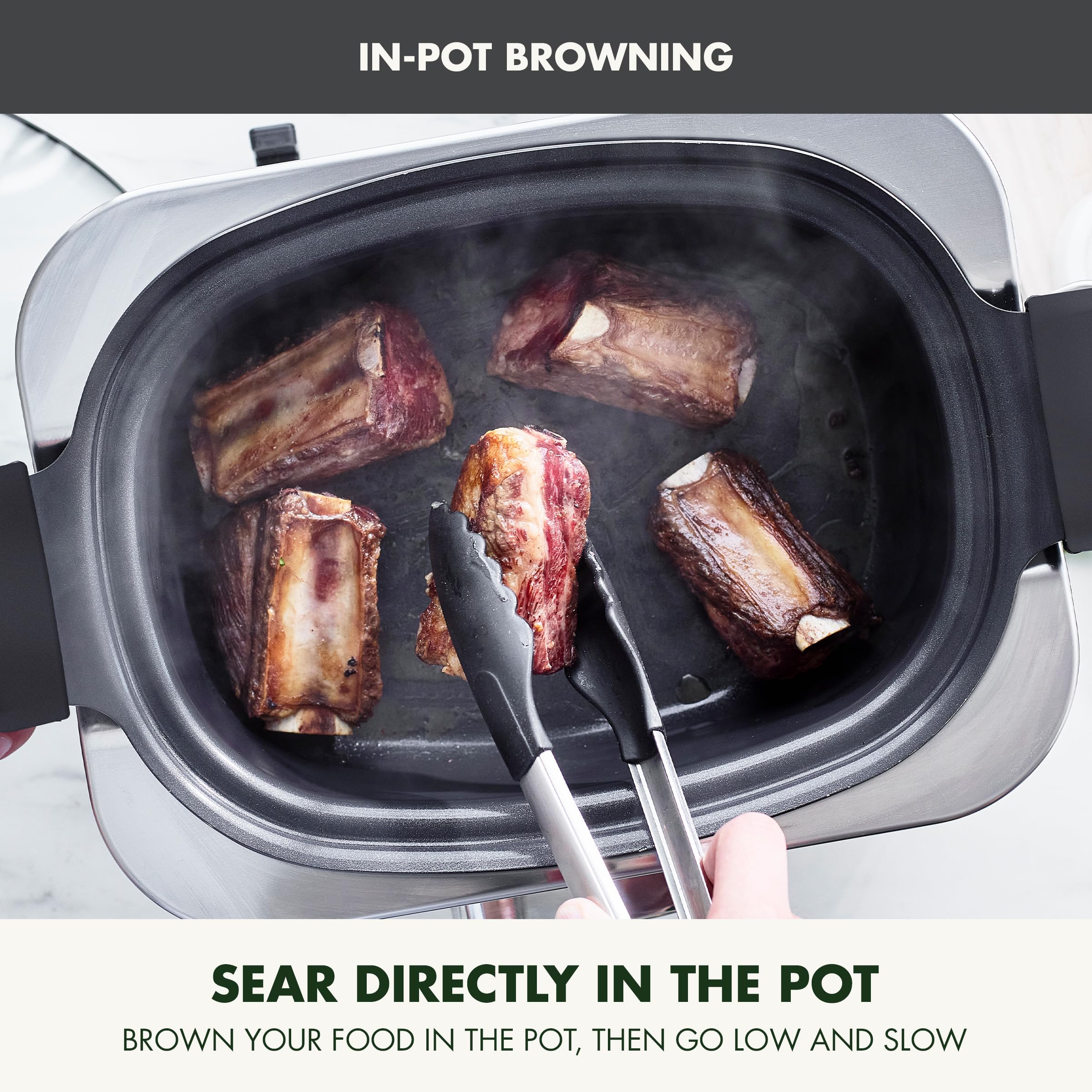 GreenPan Elite 8-in-1 Programmable 6QT Electric Slow Cooker, Dishwasher Safe Lid & Removable Crock, PFAS-Free Healthy Ceramic Nonstick Multi-Cooker, Sear,Sauté/Brown,Steam Basket,Roast, Graphite