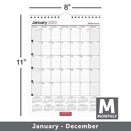 Office Depot® Brand Monthly Wall Calendar, 8" x 11", White, January 2023 To December 2023, OD301328