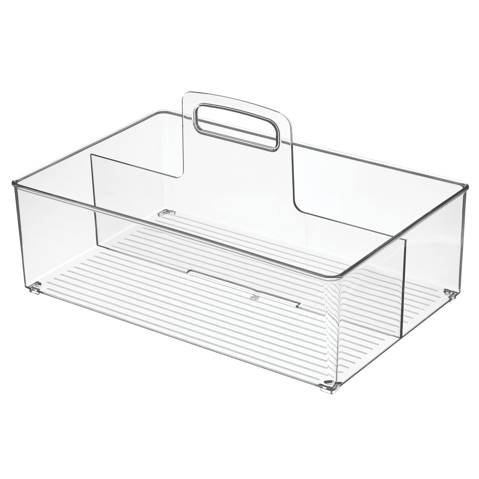 mDesign Large Plastic Divided Portable Storage Organizer Caddy Tote Basket Bin with Handle for Kitchen, Pantry, Countertop, Cabinet, Cupboard - Ligne Collection - Clear