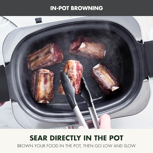 GreenPan Elite 8-in-1 Programmable 6QT Electric Slow Cooker, Dishwasher Safe Lid & Removable Crock, PFAS-Free Healthy Ceramic Nonstick Multi-Cooker, Sear,Sauté/Brown,Steam Basket,Roast, Graphite