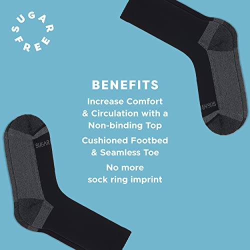 Sugar Free Sox Active-Fit Womens Cushioned Diabetic Crew Socks 3 Pack (Black, 9-11)