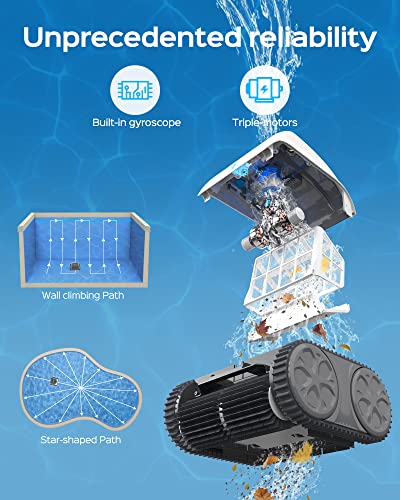 WYBOT Cordless Robotic Pool Cleaner, Ultra Strong Suction, Wall Climb Pool Vacuum with Intelligent Route Planning, Lasts 110Mins, Triple-Motor, Ideal for In-Ground Pools Up to 60 Feet (Black)