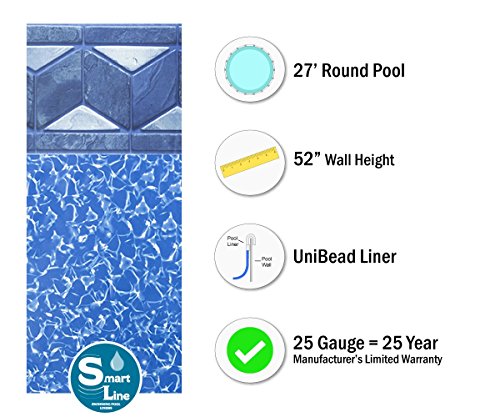 Smartline Tuscan 27-Foot Round Pool Liner | UniBead Style | 52-Inch Wall Height | 25 Gauge Virgin Vinyl Material | Designed for Steel Sided Above-Ground Swimming Pools | Universal Gasket Kit Included