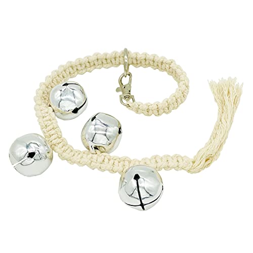 DORUI Dog Hanging Doorbells| 4 Extra Loud Dog Potty Training Bells| Adjustable Durable Braided Rope Door Bell for Dogs to Ring to Go Outside(Silver, Small)