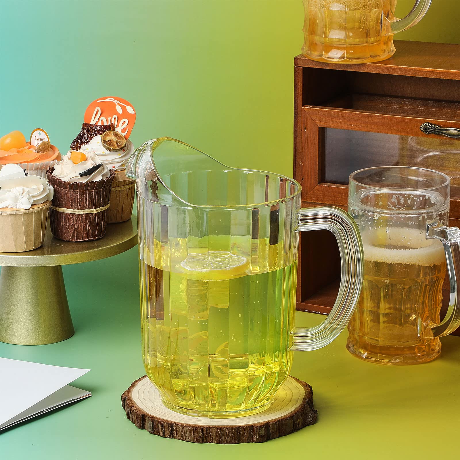 Tessco 6 Pcs Plastic Pitchers 60 Ounce Clear Restaurant Jug Large Water Pitcher Carafe Serve Milk Tea Juice Drink for Parties Container Dispenser Beer Jar
