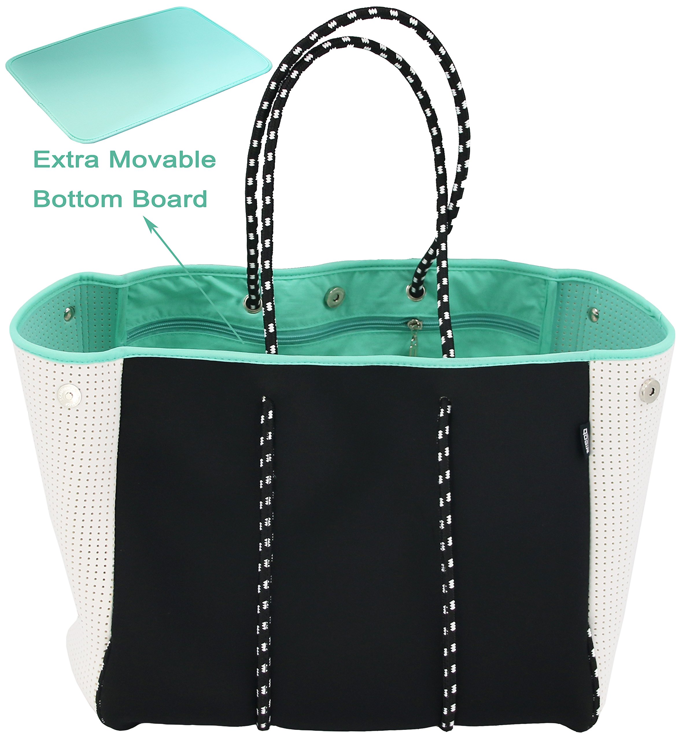QOGiR Neoprene Multipurpose Beach Bag Tote with Inner Zipper Pocket (Black, X-Large) …