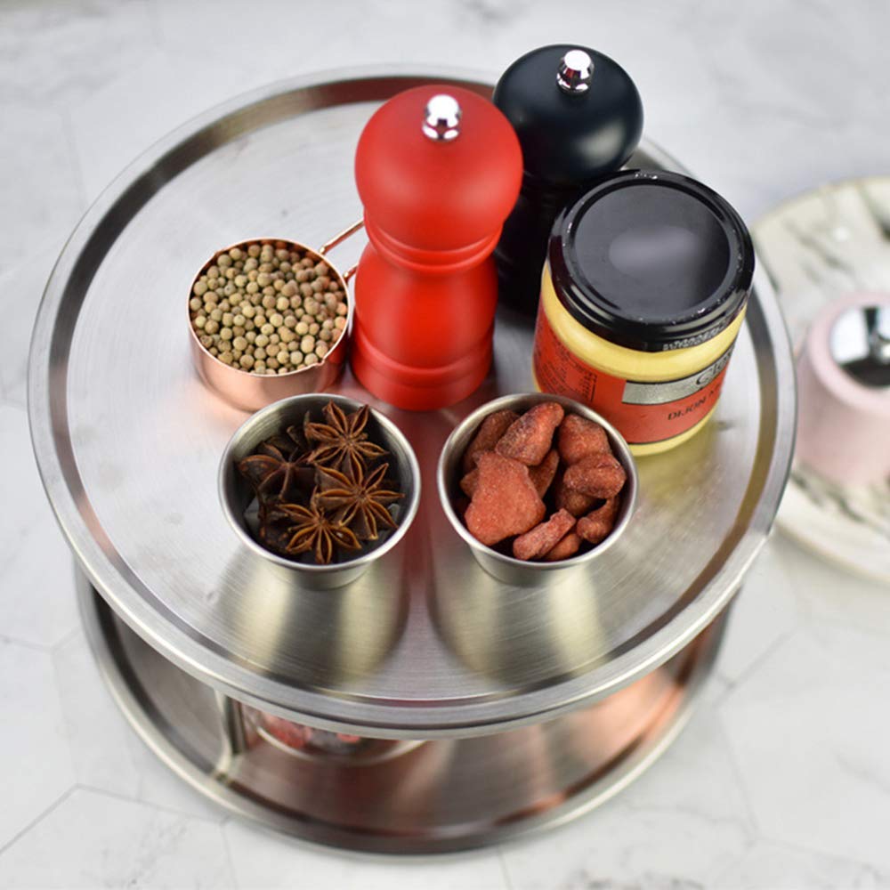 2 Tier Lazy Susan Turntable Organizer,Stainless Steel 360 Degree Turntable Pantry cabinet Turning Table Spice Rack Organizer Tray for Kitchen Bathroom Bedroom Parlor
