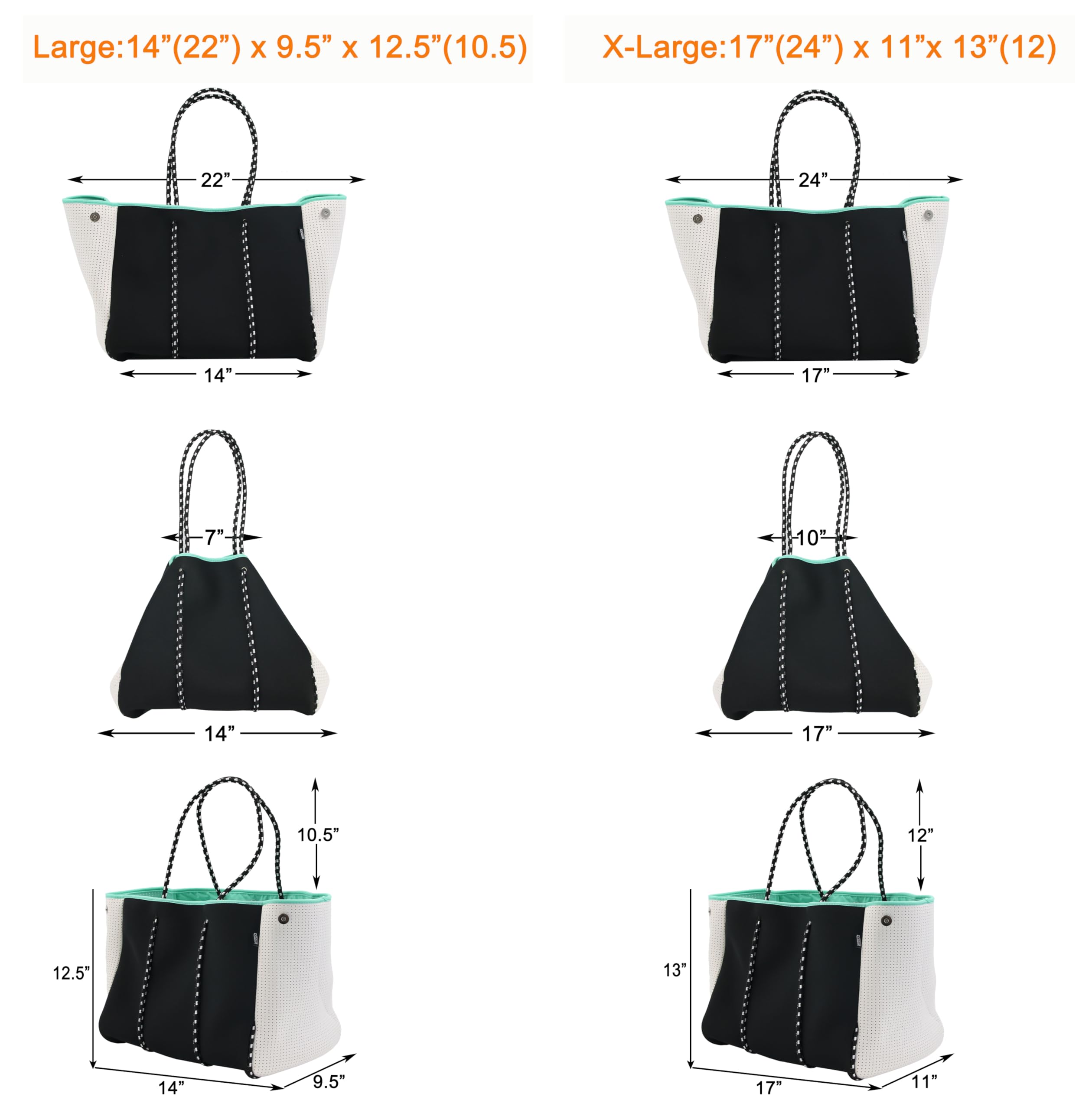 QOGiR Neoprene Multipurpose Beach Bag Tote with Inner Zipper Pocket (Black, X-Large) …