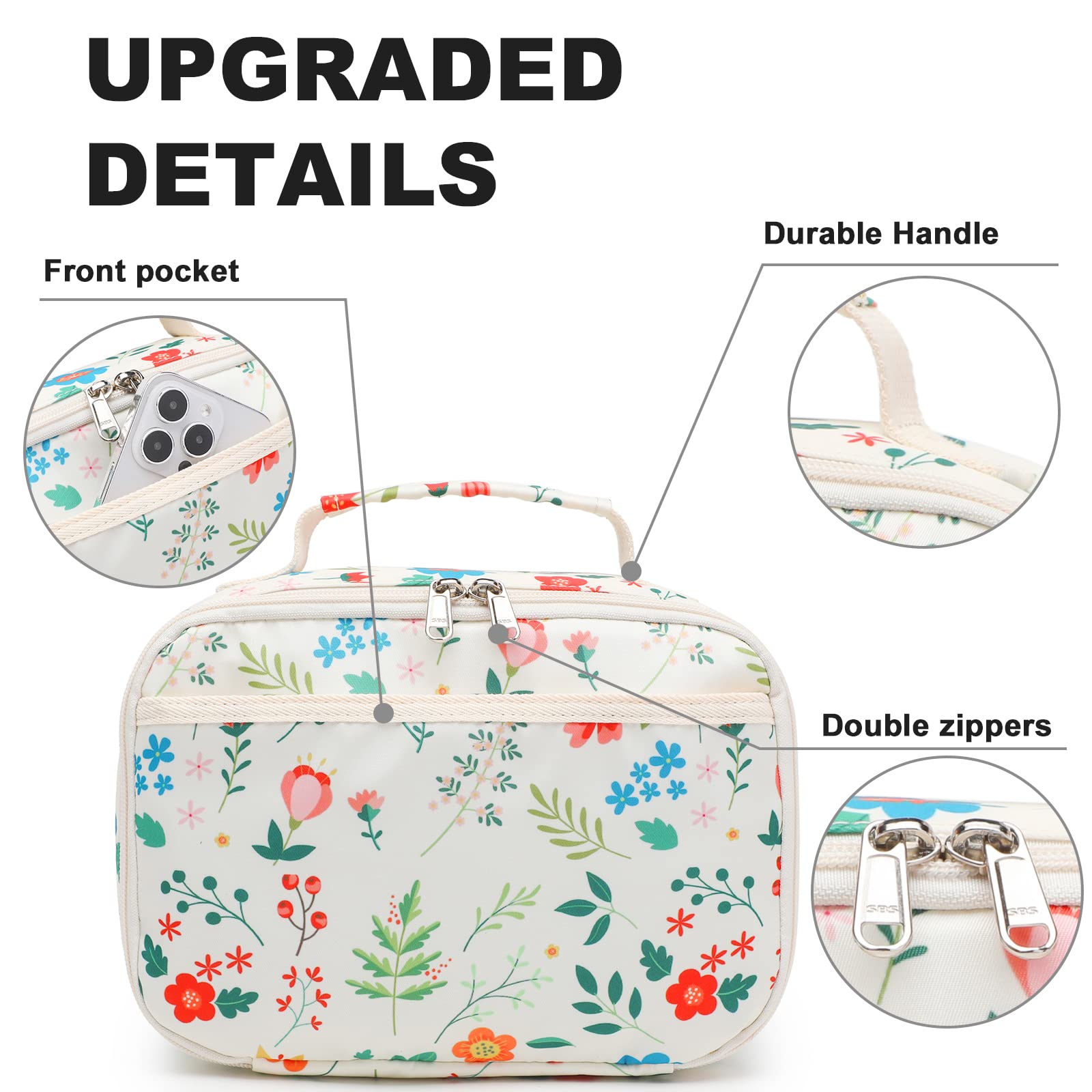 Kids Lunch Box Boys Girls Insulated Lunch Cooler Bag Reusable Lunch Tote Kit for School Travel(Flower)