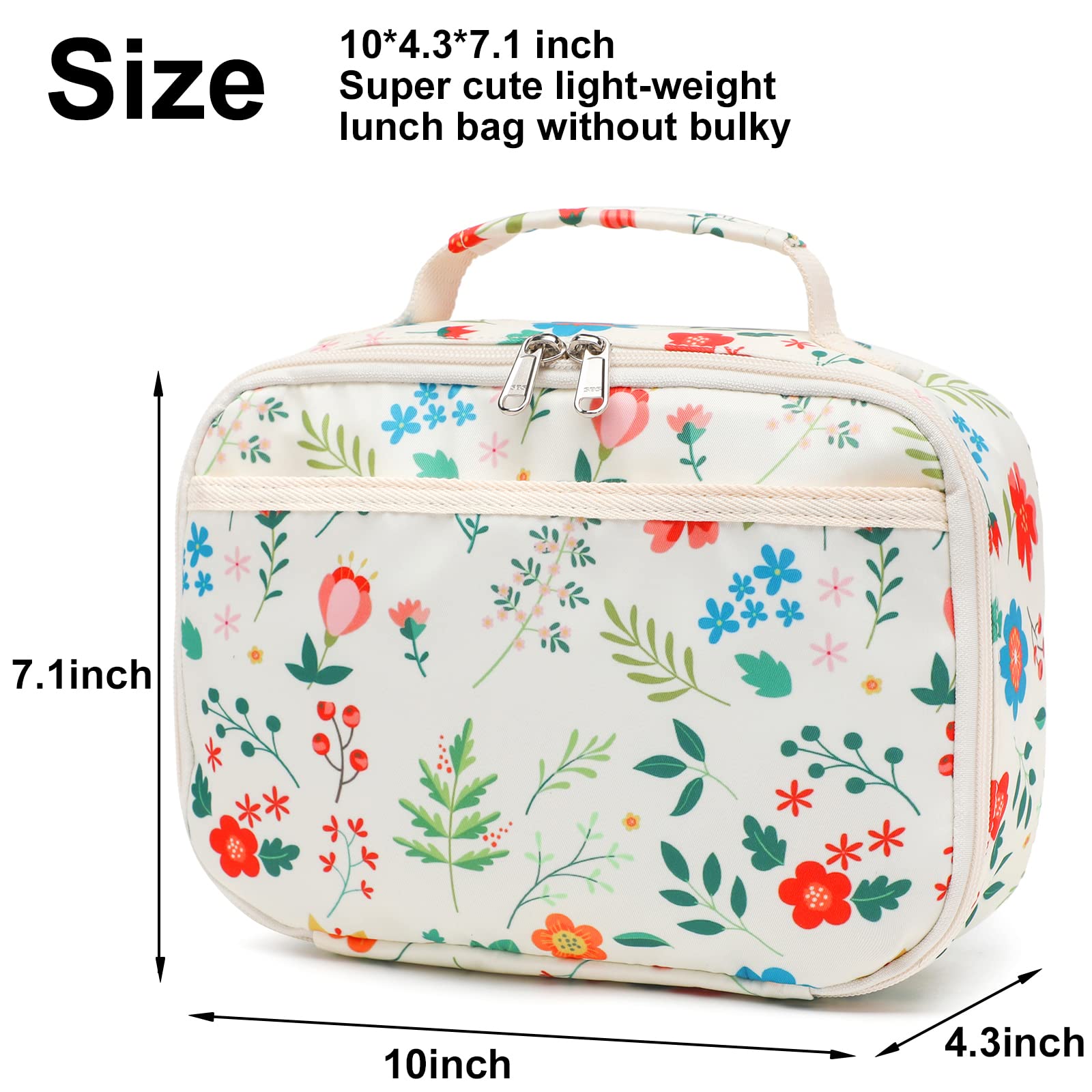 Kids Lunch Box Boys Girls Insulated Lunch Cooler Bag Reusable Lunch Tote Kit for School Travel(Flower)