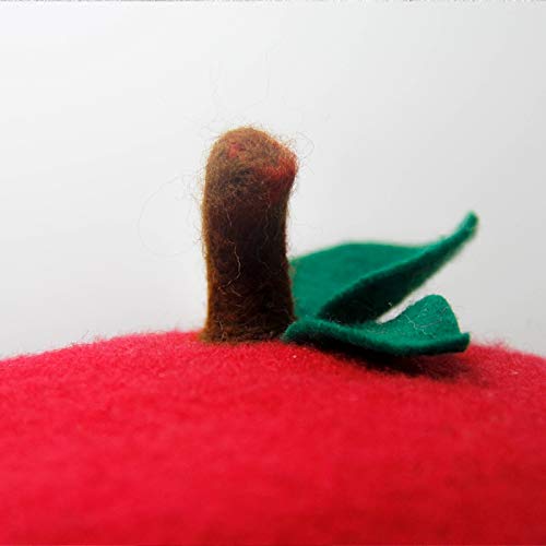 Handmade Cute Red Apple Beret Vintage Artist Painter Hat Women Wool Cap Warm Winter Love Gift