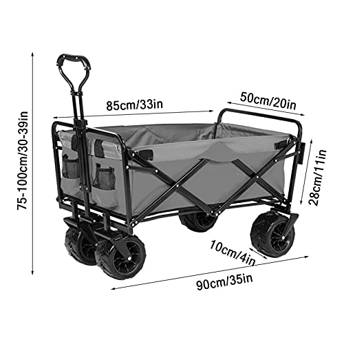 Suuim Collapsible Folding Wagon, Outdoor Folding Utility Wagon Wagon Collapsible with Wheels Heavy Duty Outdoor Cart for Camping Garden Beach with Cup Holde