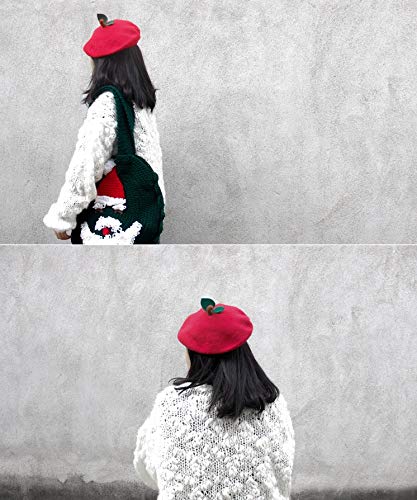 Handmade Cute Red Apple Beret Vintage Artist Painter Hat Women Wool Cap Warm Winter Love Gift