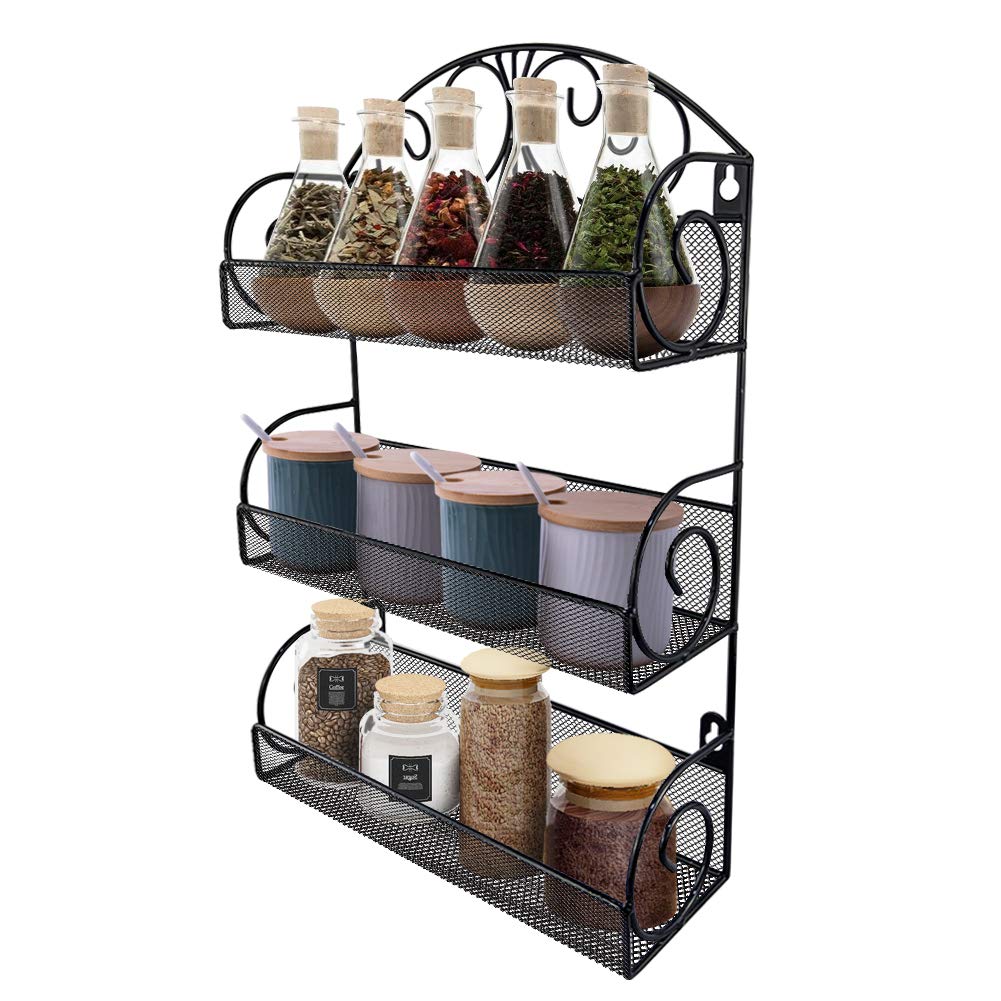 Giftgarden 3 Tier Over The Door Spice Rack, Wall Mount Hanging Spice Organizer for Cabinet Pantry Kitchen, Black