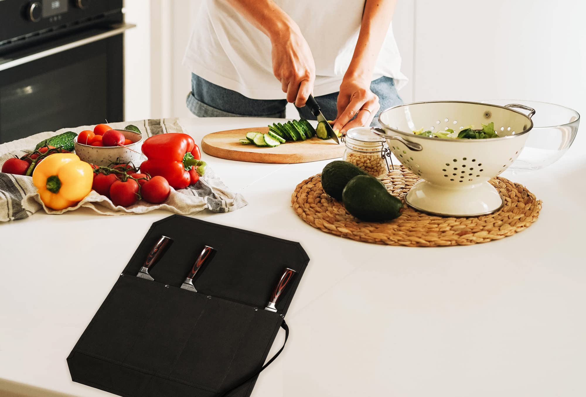 Chef's Knife Roll Bag With 4 Slots, Knife Roll Heavy Duty 16oz Waxed Canvas Knife Case Professional Anti Cutting Fabric Inside