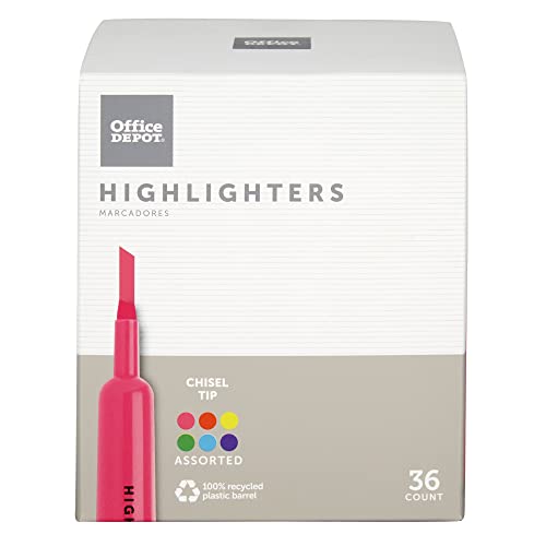 Office Depot® Brand Chisel-Tip Highlighter, 100% Recycled Plastic, Assorted Fluorescent Colors, Pack Of 36
