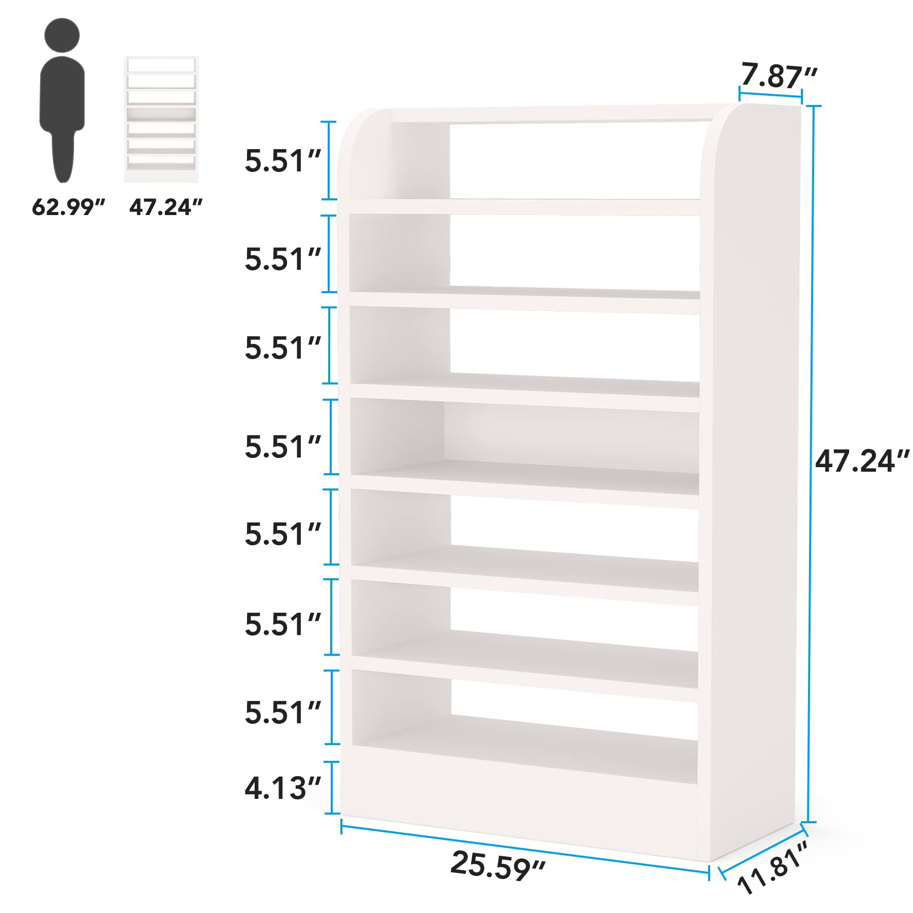 Tribesigns Shoe Rack, 8-Tier Tall Shoe Shelf, Wooden Shoe Storage Cabinet, White