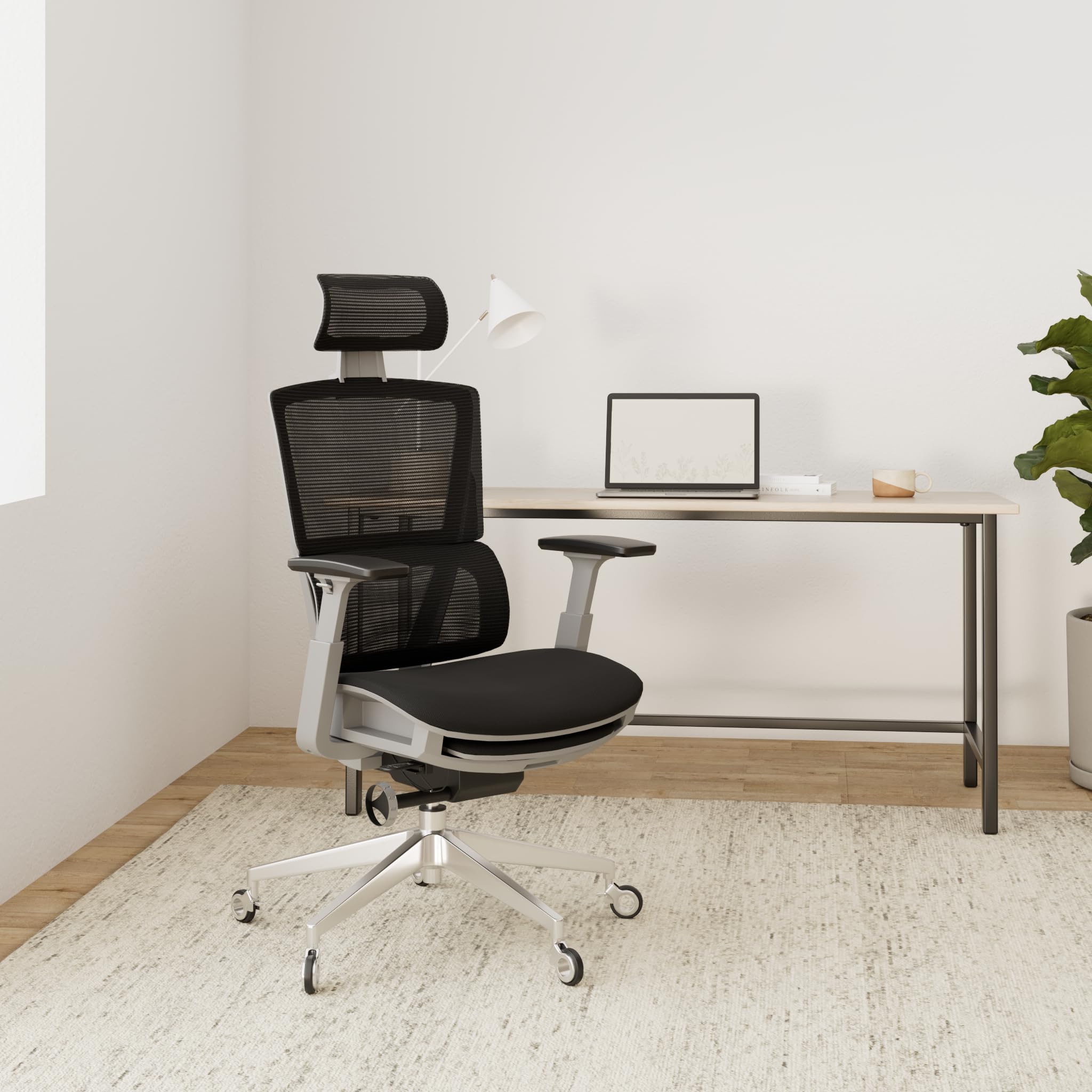 Nouhaus Rewind Ergonomic Office Chair with Footrest and Lumbar Support. Swivel Computer Chair, Rolling Home Office Desk Chairs with Wheels, Mesh High Back Task Chair, Comfortable Office Chair (Navy)
