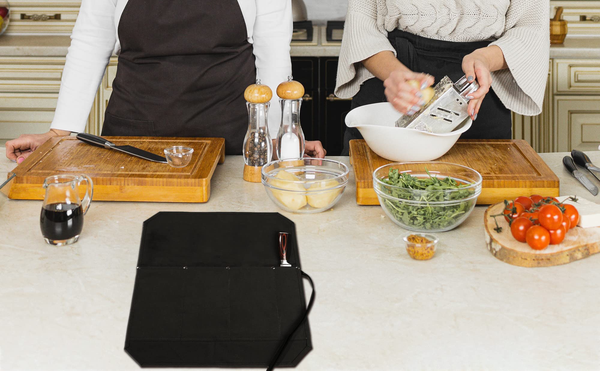 Chef's Knife Roll Bag With 4 Slots, Knife Roll Heavy Duty 16oz Waxed Canvas Knife Case Professional Anti Cutting Fabric Inside