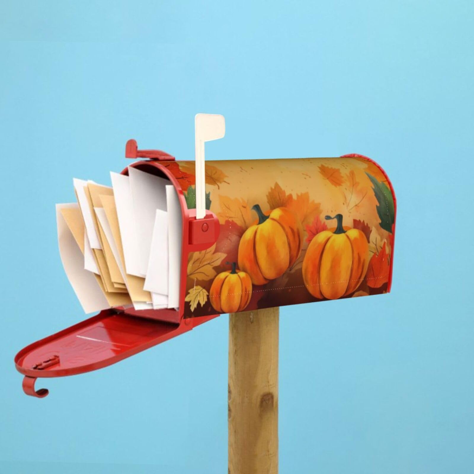 Ouqiuwa Fall Sunflowers Pumpkins Butterfly Maple Leaf Thanksgiving Welcome Magnetic Mailbox Cover, Mailbox Wrap Decorative for Garden Yard Home 21x18 in