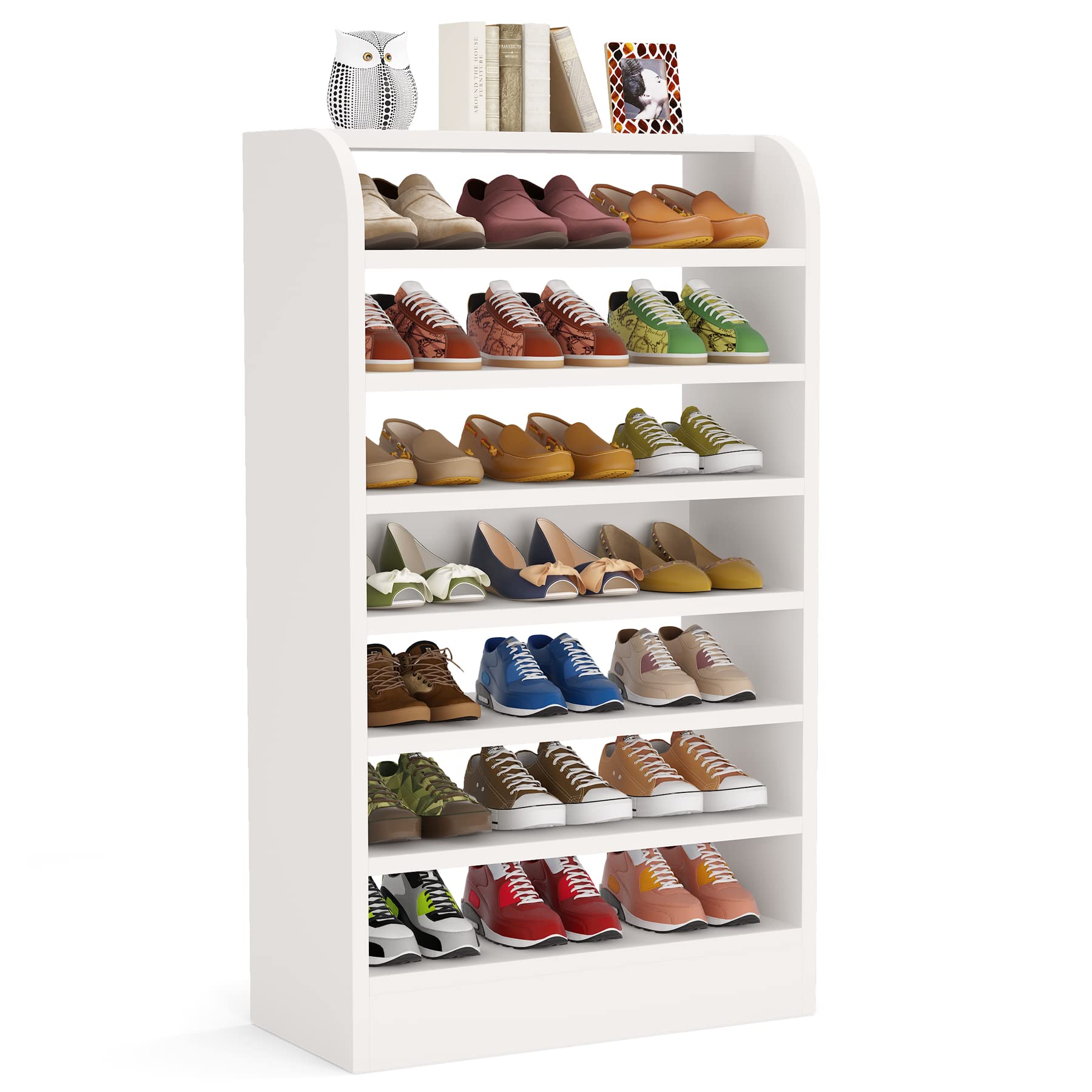 Tribesigns Shoe Rack, 8-Tier Tall Shoe Shelf, Wooden Shoe Storage Cabinet, White