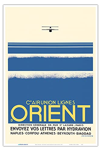from The East - Naples, Corfu, Athens, Beirut, Baghdad - Air Union Lines Company - Vintage Airline Travel Poster by Jean Olivier c.1929 - Master Art Print 12in x 18in