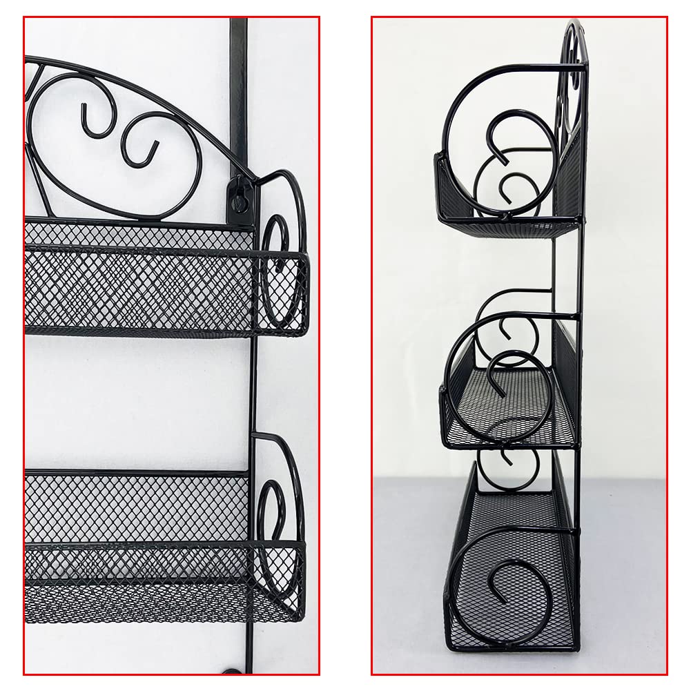 Giftgarden 3 Tier Over The Door Spice Rack, Wall Mount Hanging Spice Organizer for Cabinet Pantry Kitchen, Black
