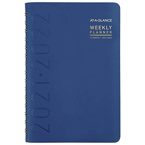 Academic Planner 2021-2022, AT-A-GLANCE Weekly & Monthly Book Planner, 5" x 8", Small, for School, Teacher, Student, Contempo, Classic Blue (70101X20)