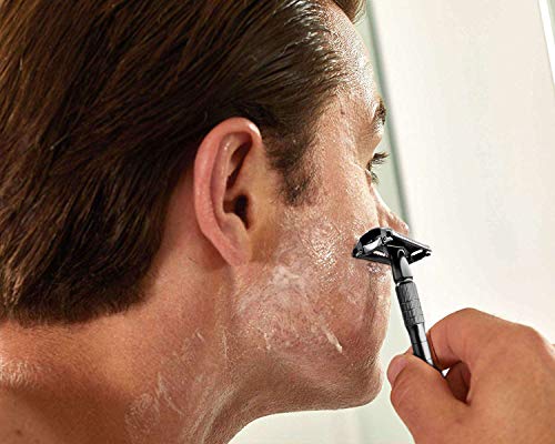 50 BLADES + Facón Classic Long Handle Double Edge Safety Razor - Platinum Japanese Stainless Steel Blades - Butterfly Open Shaving Razor for Smooth Wet Shaving Experience - 200+ Shaves