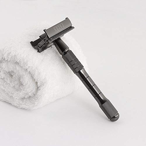 50 BLADES + Facón Classic Long Handle Double Edge Safety Razor - Platinum Japanese Stainless Steel Blades - Butterfly Open Shaving Razor for Smooth Wet Shaving Experience - 200+ Shaves