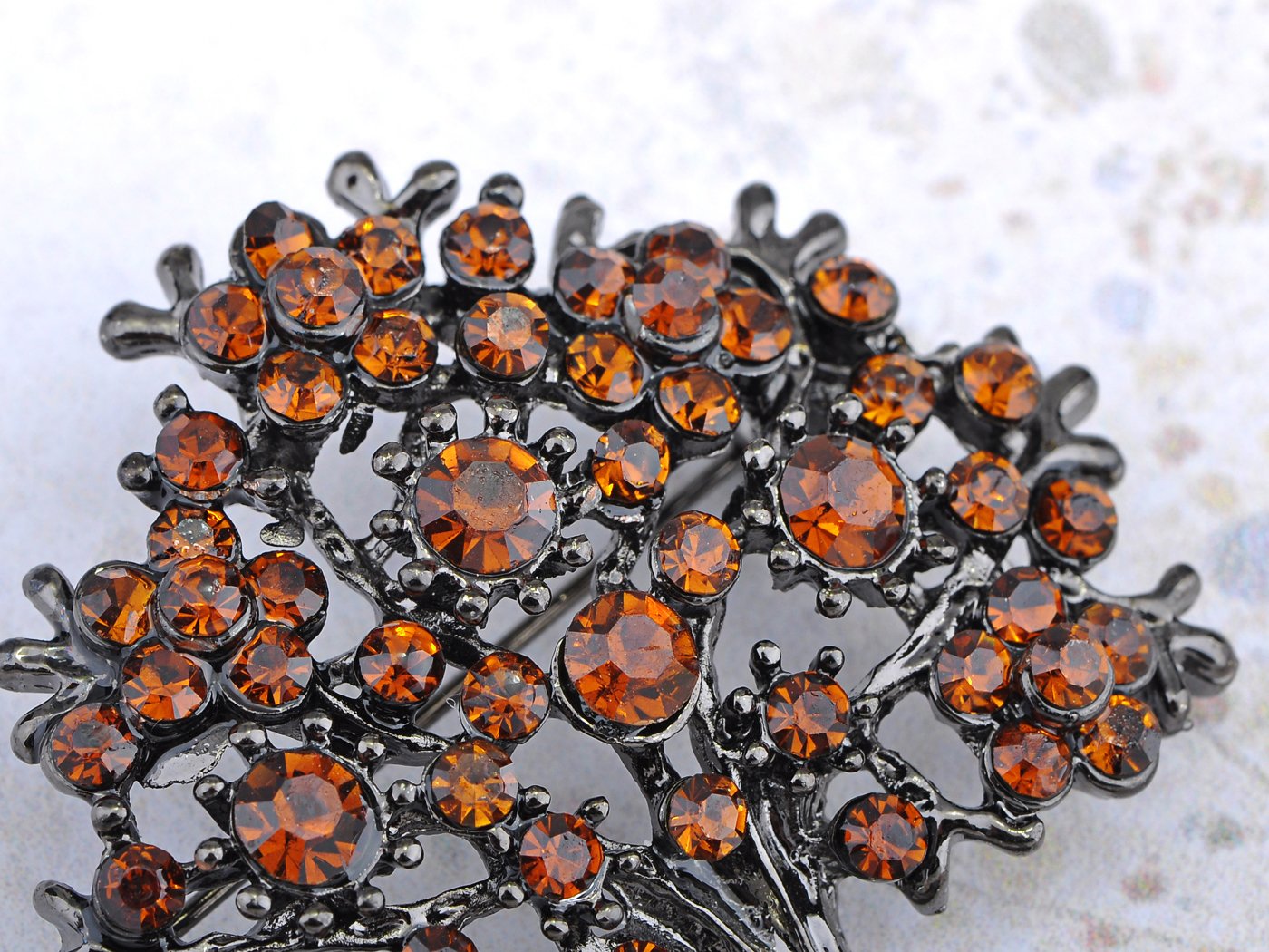 Alilang Gunmetal Tone Topaz Colored Rhinestones Apple Fruit Floral Tree Brooch Pin