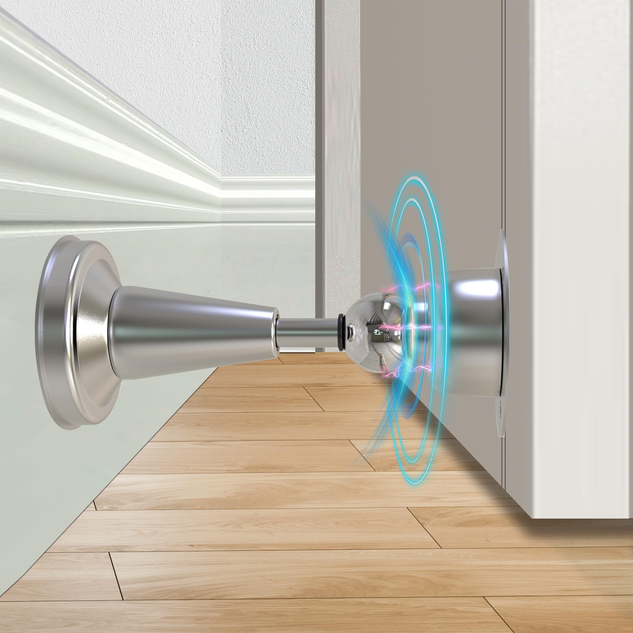 Magnetic Door Stop, Door Stoppers for Bottom of Door, Updated Hydraulic Shock Absorbent Technology, Stainless Steel Door Catch, Doorstop with Self Adhesive Tape or Screws Mount, Hold Door Open
