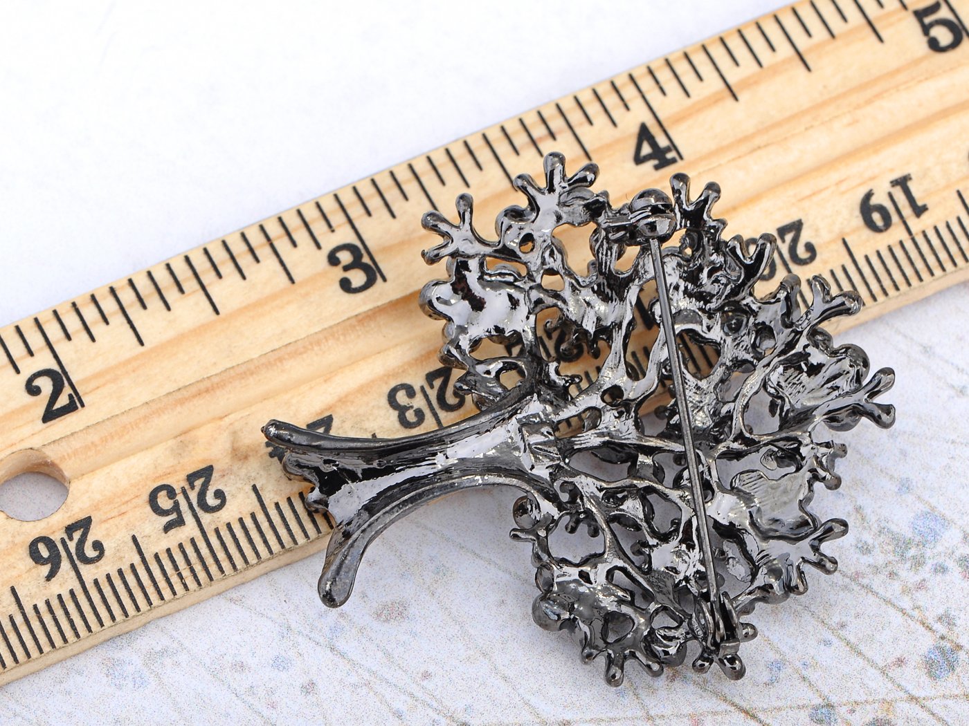 Alilang Gunmetal Tone Topaz Colored Rhinestones Apple Fruit Floral Tree Brooch Pin