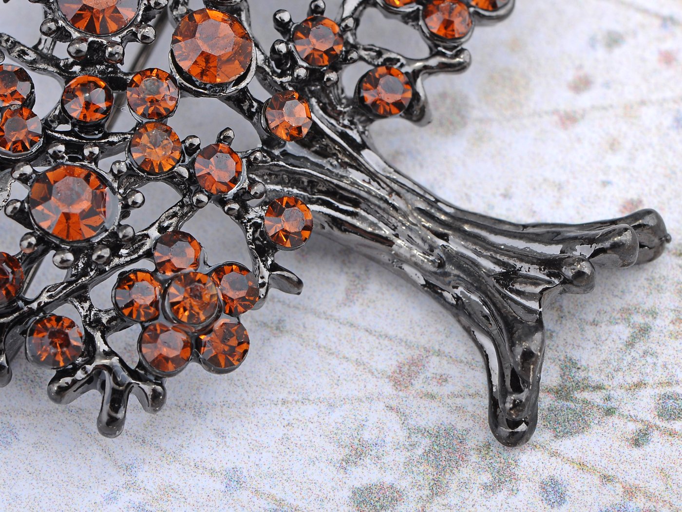 Alilang Gunmetal Tone Topaz Colored Rhinestones Apple Fruit Floral Tree Brooch Pin