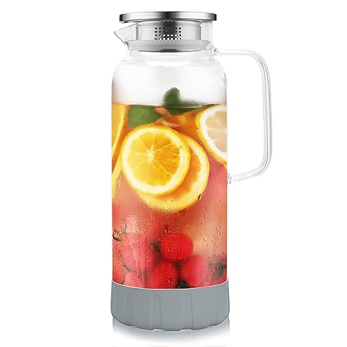 BOQO Glass Pitcher 68oz/2000ml,Pitcher with lid and Tea Pitcher,Glass Water Jug,Glass Water Pitcher,with Particular Coaster (2L-WT)