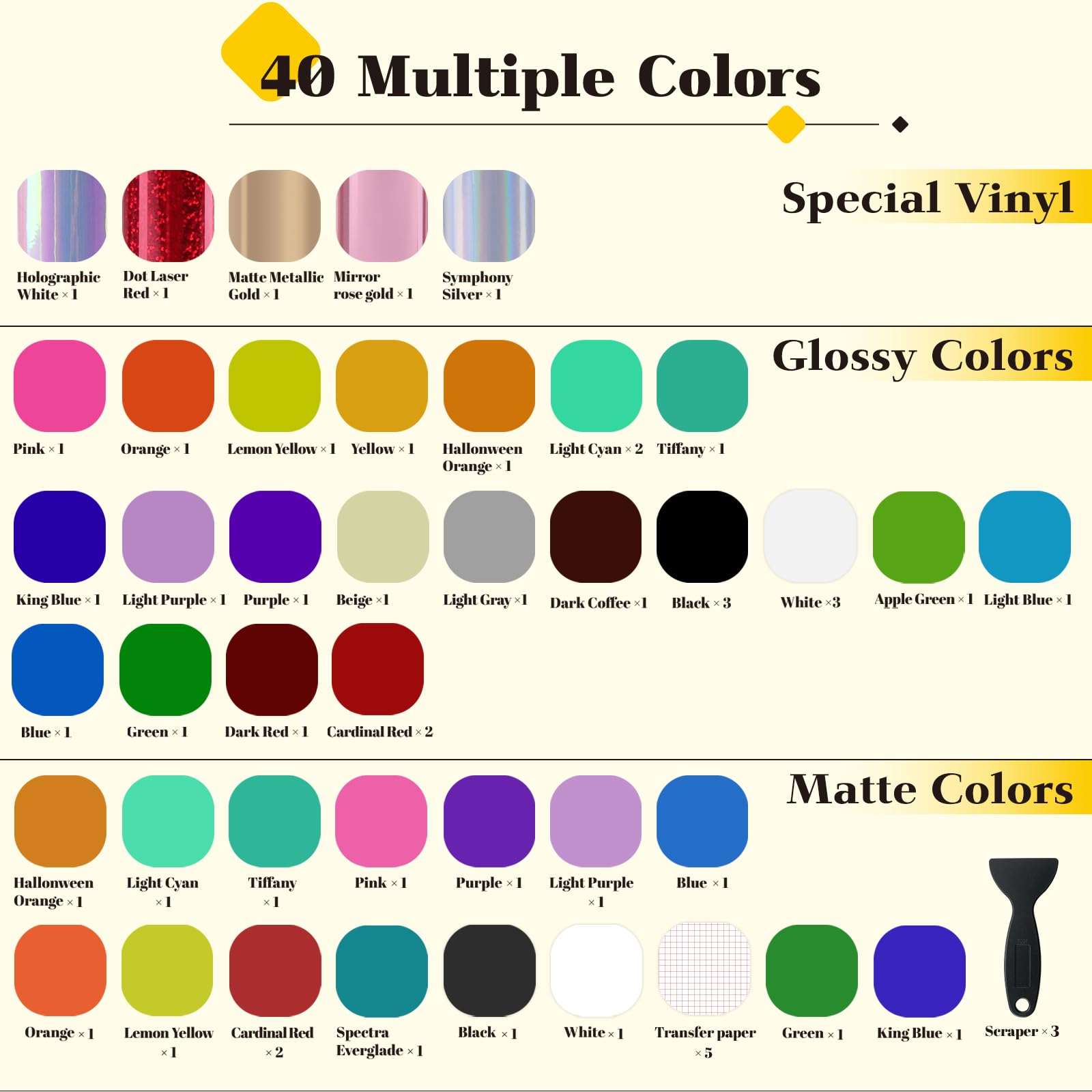 HTVRONT Permanent Vinyl for Cricut Machine-57 Pack 12" x 12" Permanent Vinyl Bundle, 52 Adhesive Vinyl Sheets & 5 Transfer Tape for Vinyl Permanent