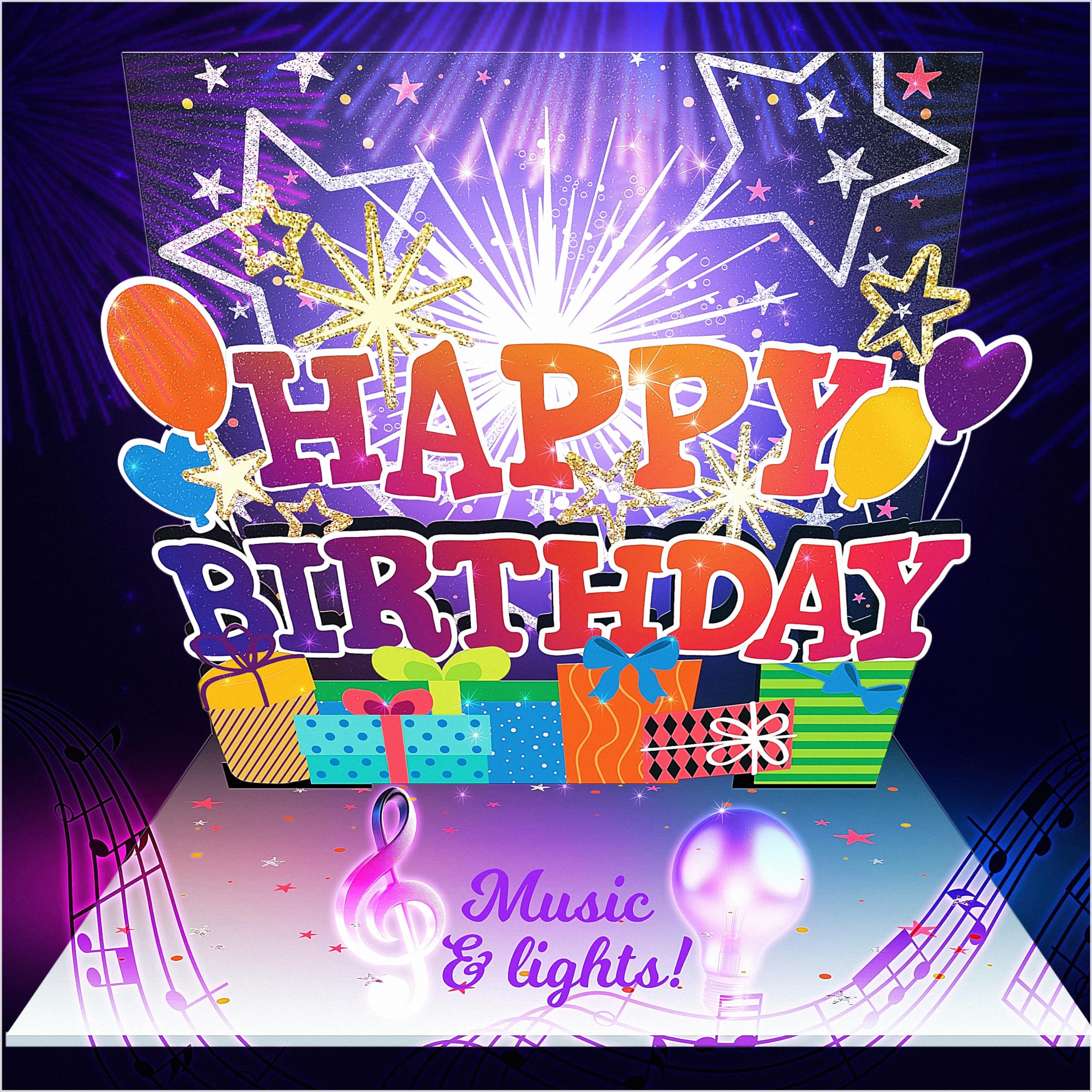 100 Greetings LIGHTS & MUSIC 'Fireworks' Birthday Pop Up Card - Plays Hit Song 'Happy' - Happy Birthday Card for Wife or Husband, Him or Her, Women & Men – Pop Up Birthday Greeting Cards - 1 Card Only