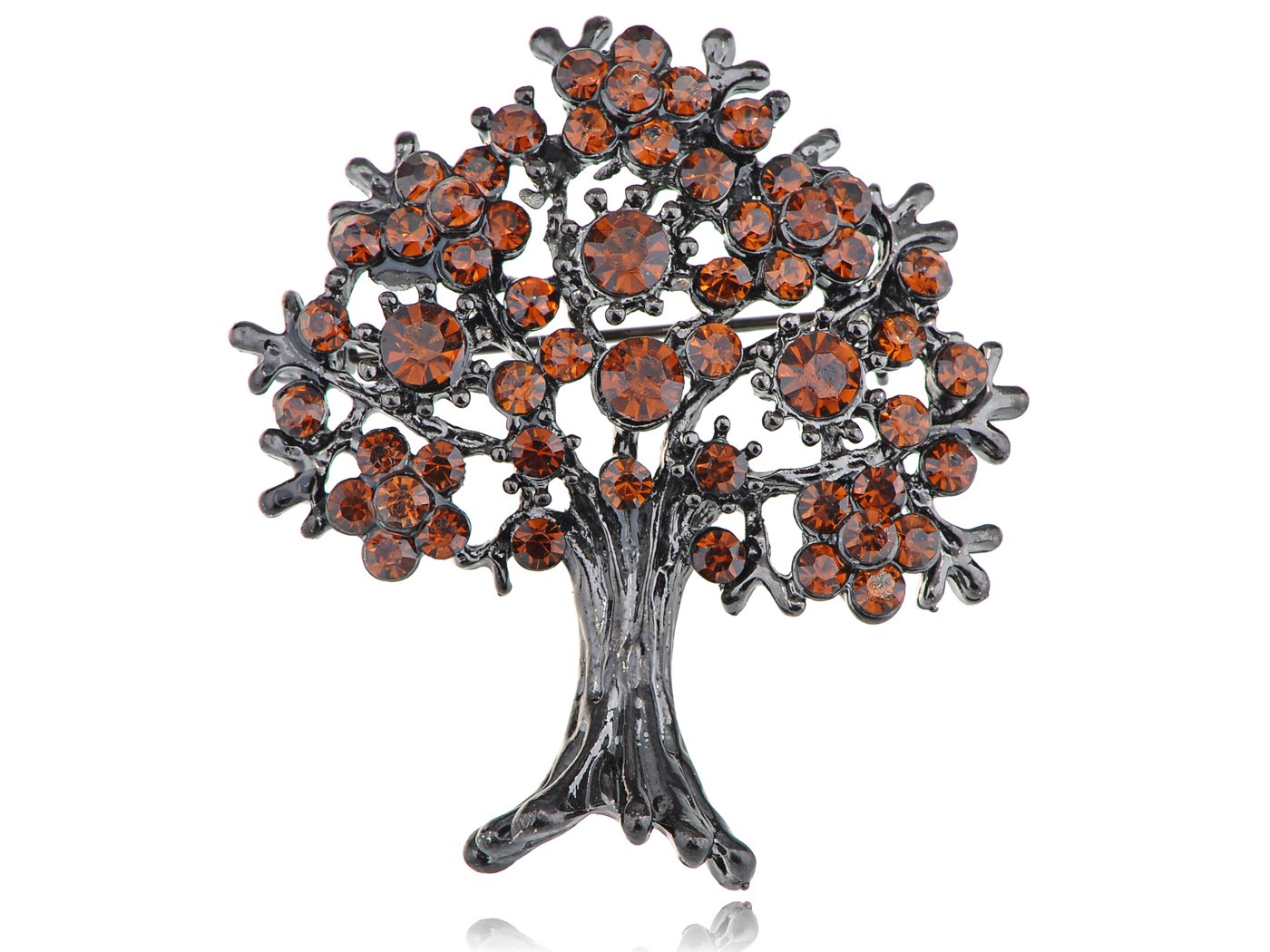 Alilang Gunmetal Tone Topaz Colored Rhinestones Apple Fruit Floral Tree Brooch Pin