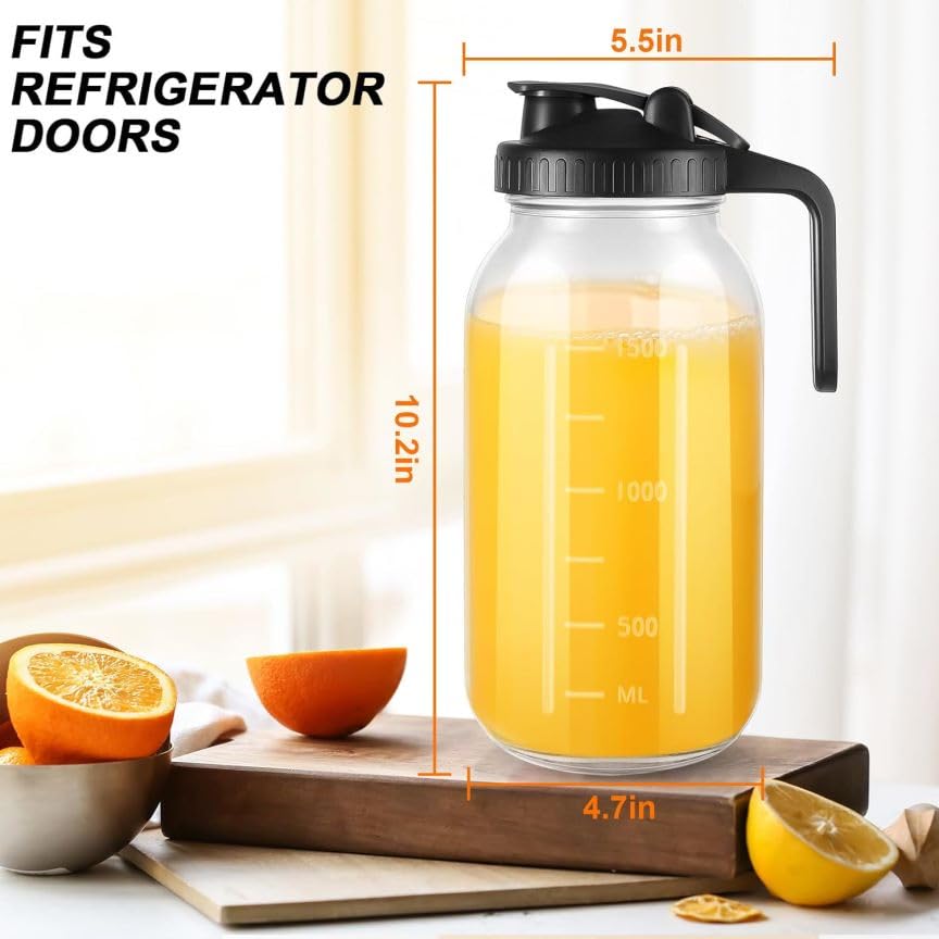 64 oz Glass Pitcher with Lid and Pour Spout,Breast Milk Pitcher Leak Proof, Creamer Container for Sun Tea, Juice, Cold Brew Coffee, Breastmilk Storage Container